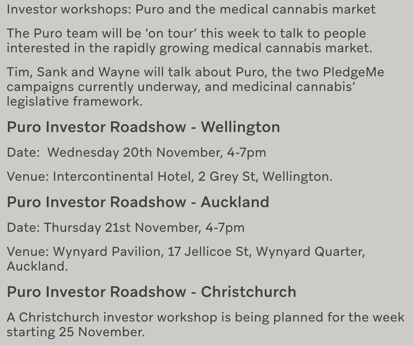 What I learnt – Puro (Medical Cannabis) Investor Roadshow – Money King NZ